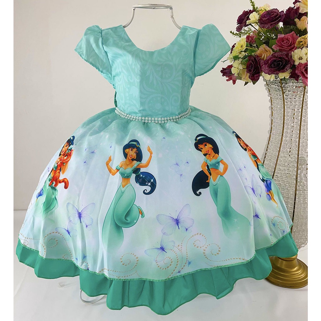 Vestido De festa infantil Verde Jasmine Luxo | Shopee Brasil