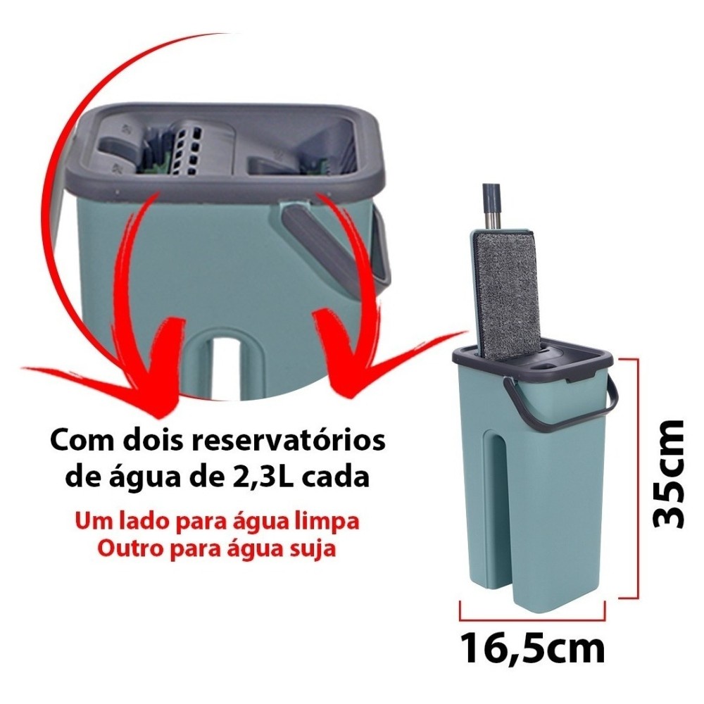 Rodo Flat Mop E Balde Lava E Seca Profissional Com 2 Refil | Shopee Brasil