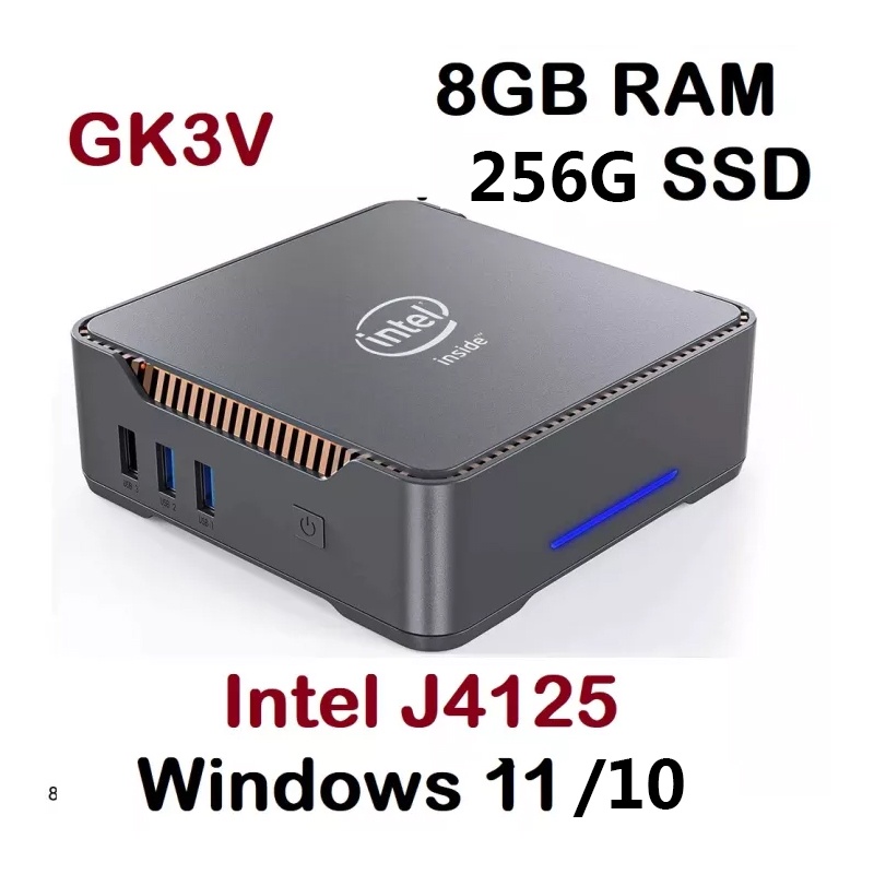Intel Mini Computador GK3V 256G PC Windows 10 8GB J4125 Quad-Core 2.4G/5G Dual WiFi Bluetooth 4. ...