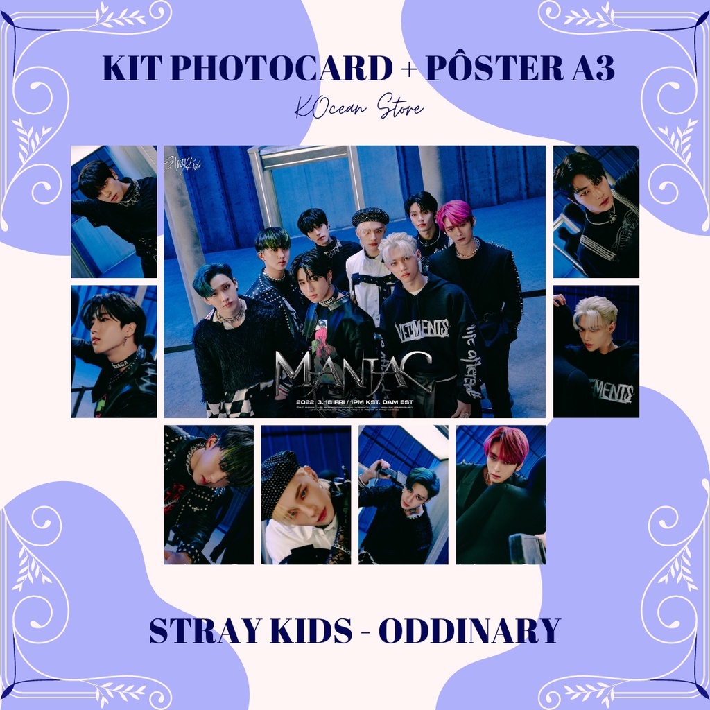 Stray Kids oddinary maniac kit com 8 Photocards e Pôster A3 (42 cm x 29 ...