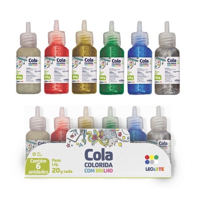 Cola Colorida com Glitter Brilho - Kit com 6 cores 120g | Shopee Brasil
