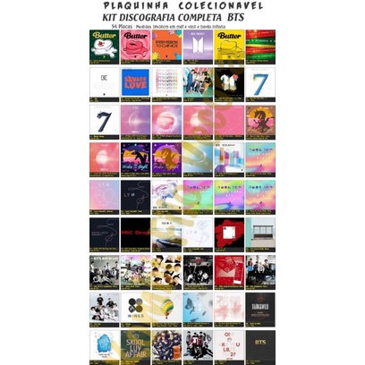 BTS Discografia completa com 54 placas decorativas 10x10 cm com borda ...