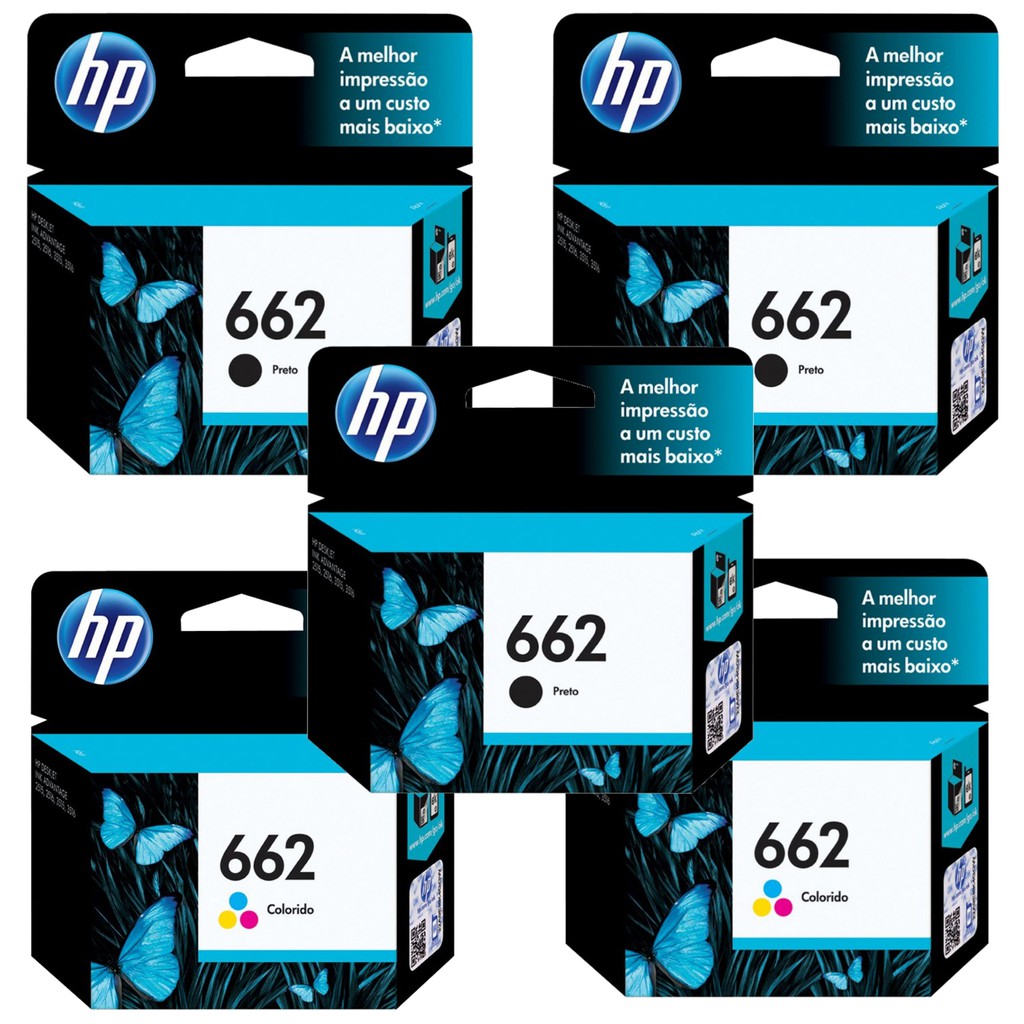 Kit Cartuchos HP 662 3 Preto + 2 Color Para Impressora HP Deskjet Ink ...