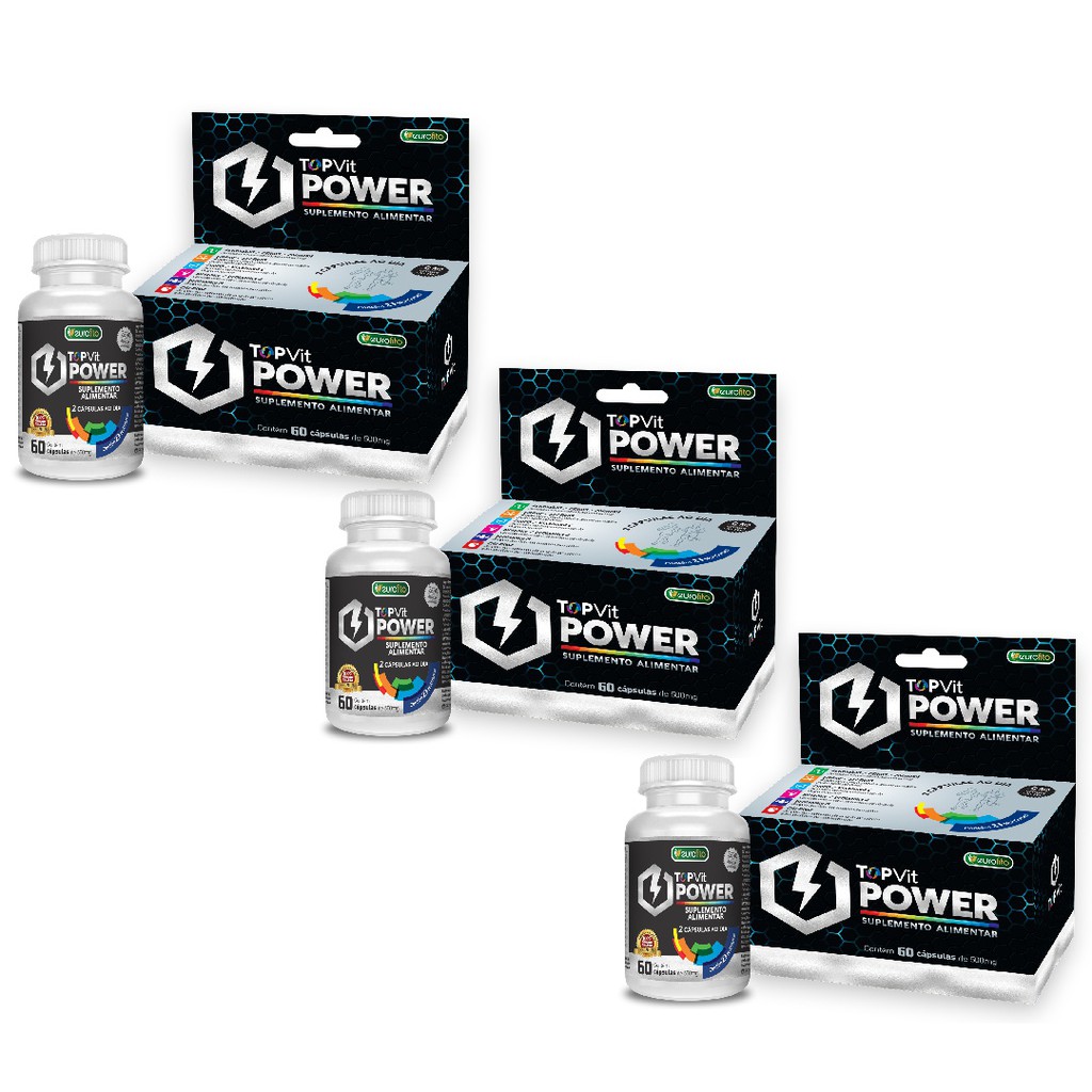 KIT 03 Top Vit Power Total 180cáps 500mg A-Z | Shopee Brasil