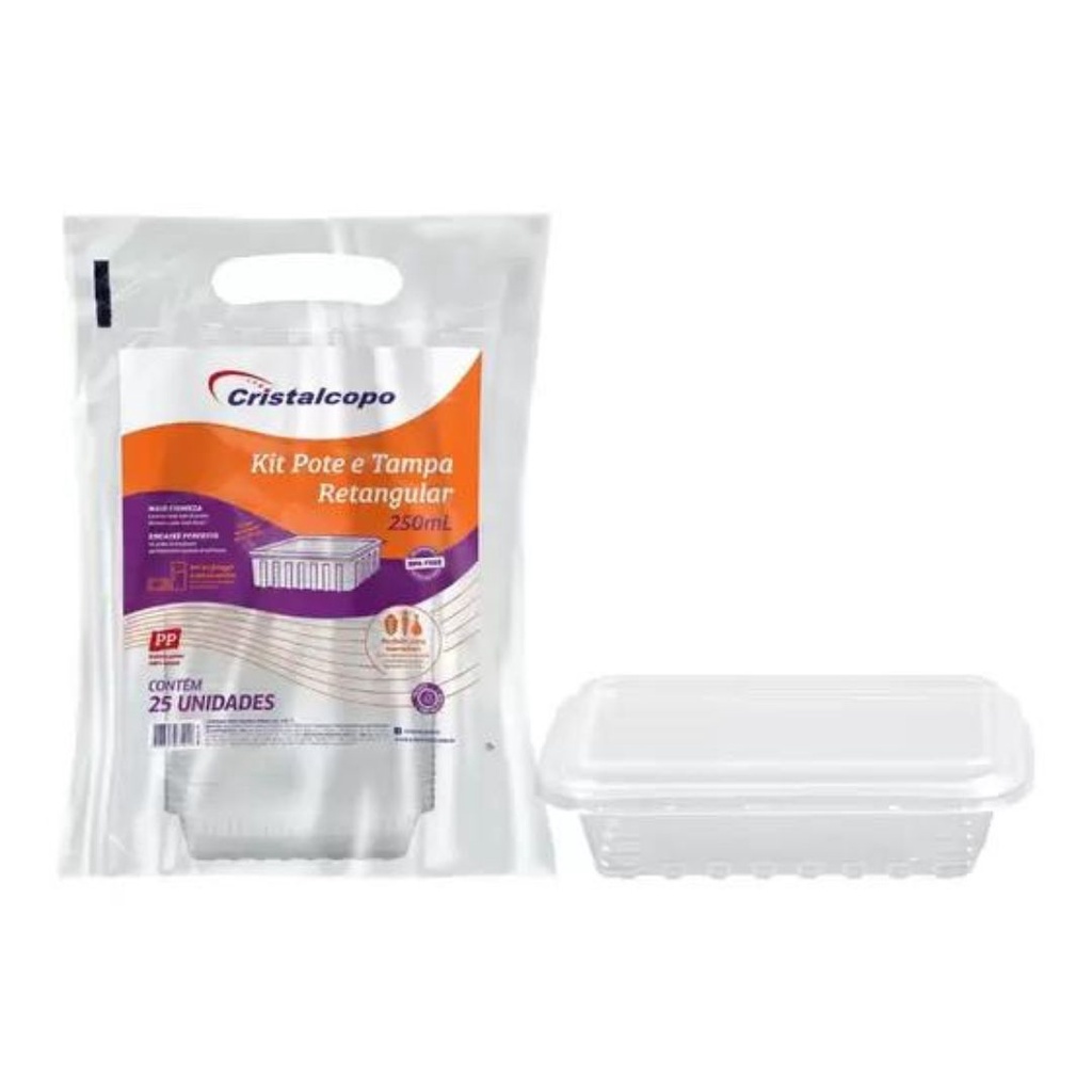 Pote Marmita Fitness , Congelados , Armazenamento de Alimentos Retangular 250ml CRISTALCOPO KIT ...