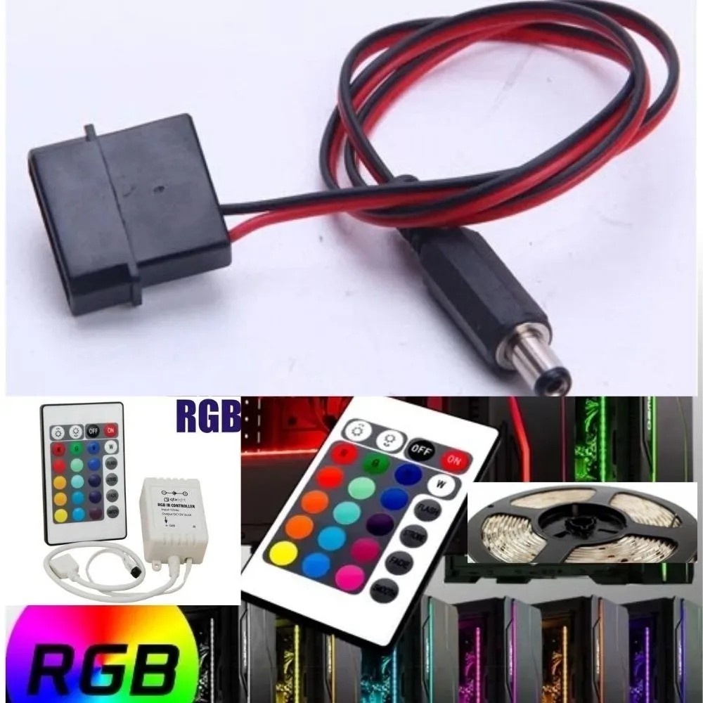 Kit Controlador Rgb 12V 4 pinos para Fita Led / fan conexão fonte ...