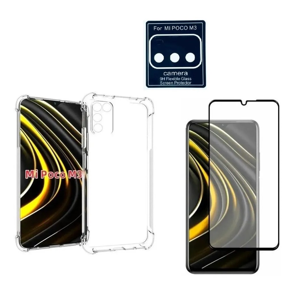 Capa Case Capinha Anti Shock Xiaomi Poco M3 + Pelicula Vidro 3D ...