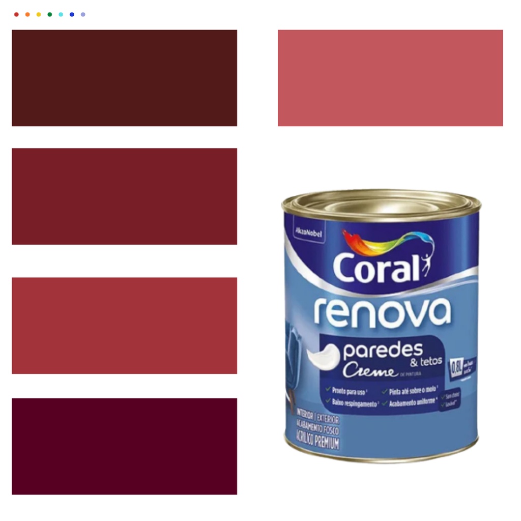 Tinta Parede Acrílica Coral Cor Vermelho 800ml Lavável Antimofo Premium ...