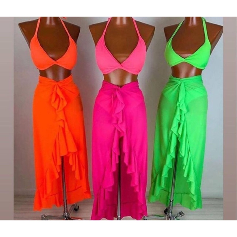 kit de conjunto de Saida de praia + biquini Canga de amarrar ...
