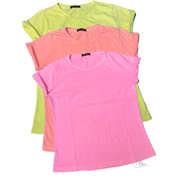 Blusa fem manga curta stonada cores neon | Shopee Brasil
