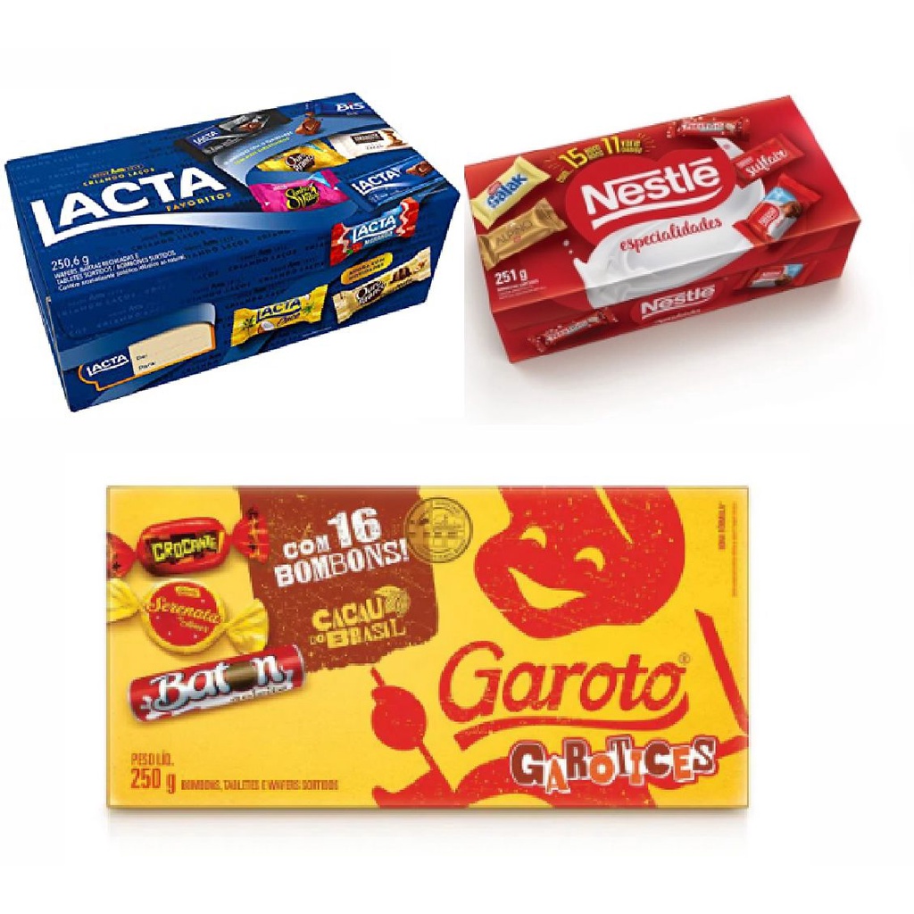 KIT CAIXA DE BOMBOM LACTA 251G FAVORITOS GAROTO GAROTICES NESTLE ESPECIALIDADES | Shopee Brasil