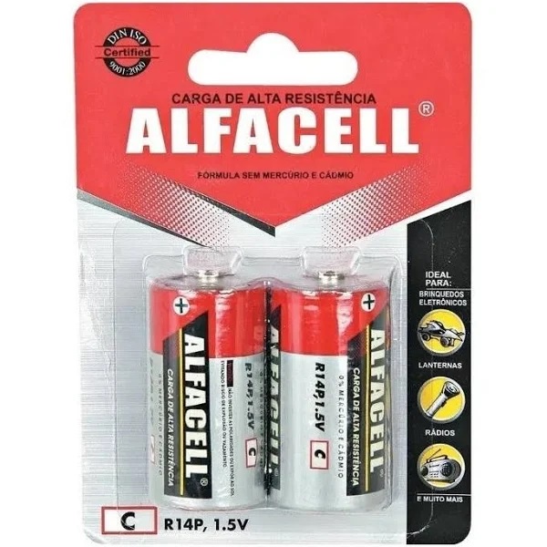Pilha Média Tipo C 1,5v R14p/2B - Alfacell | Shopee Brasil