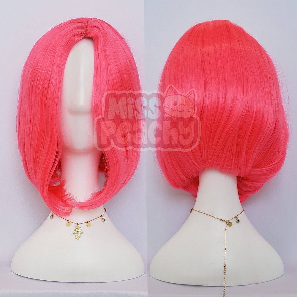 Peruca Cosplay Rosa Pink Neon Long Bob Sem Franja - Com Silk Top 40cm ...