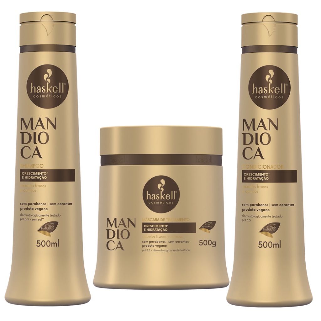 Kit Haskell Mandioca Shampoo + Condicionador 500ml + Máscara 500g | Shopee Brasil
