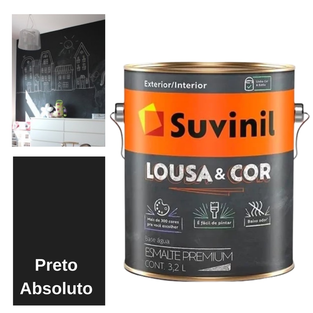 Tinta Lousa Parede Cor Preto Absoluto Suvinil 3,2l Para Parede Metal e ...