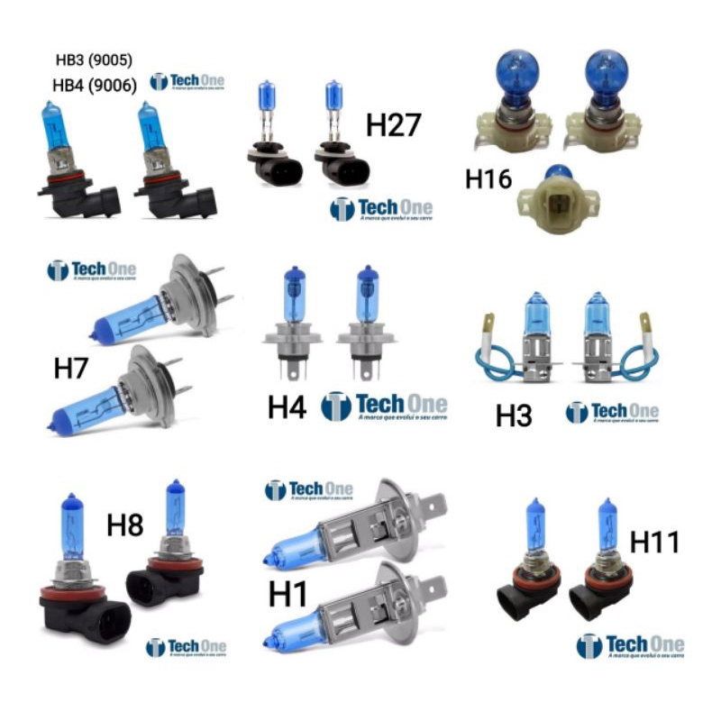 Par Lâmpada Super Branca 8500K Techone H1 H3 H4 H7 H8 H11 H16 H27 HB3 HB4 | Shopee Brasil
