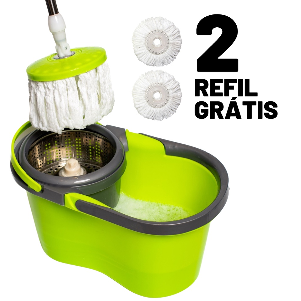 Mop Balde Spin Mob 360° C/ 2 Refil Esfregão - Escorrega o Preço
