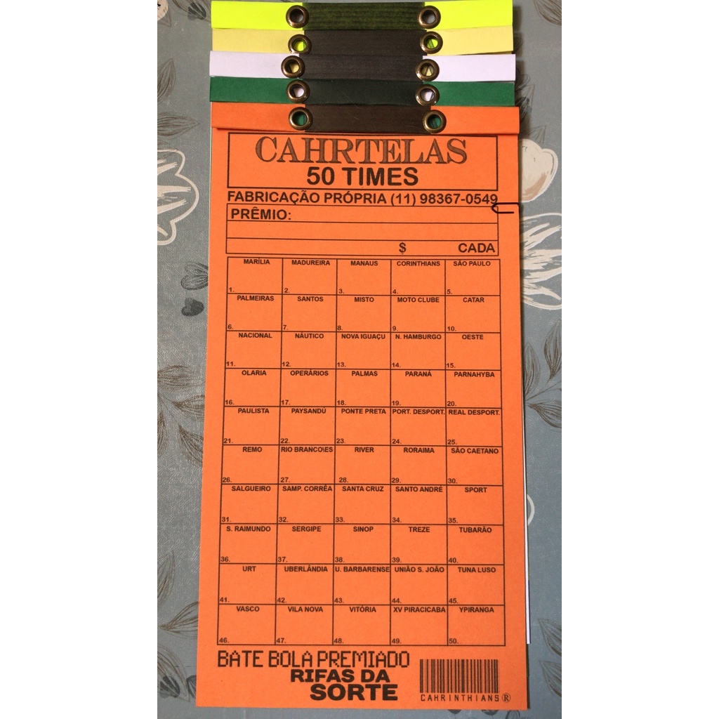 Cartela De Rifa 50 Times, Pct C/ 10 Unidades | Shopee Brasil