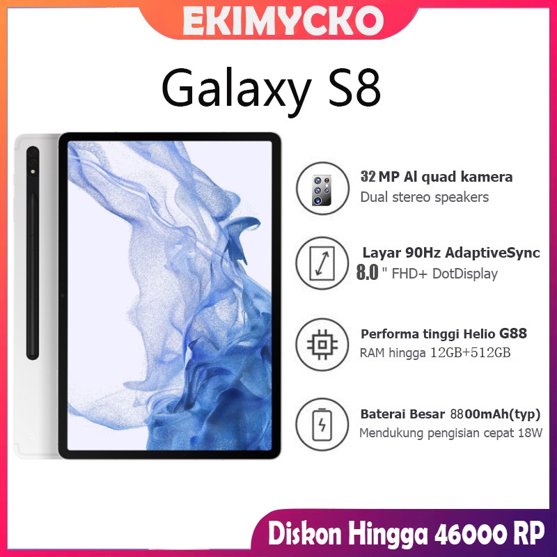 Original Mais Novo Tablets PC Galaxy S8 12GB + 512GB Android Tablet 8 Polegadas Tela Grande ...