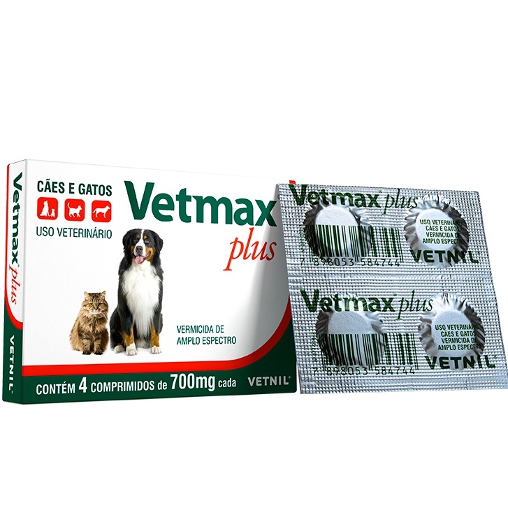 Vetmax Plus vermifugo para Cães e Cachorro Vetnil c/ 04 Comprimidos ...
