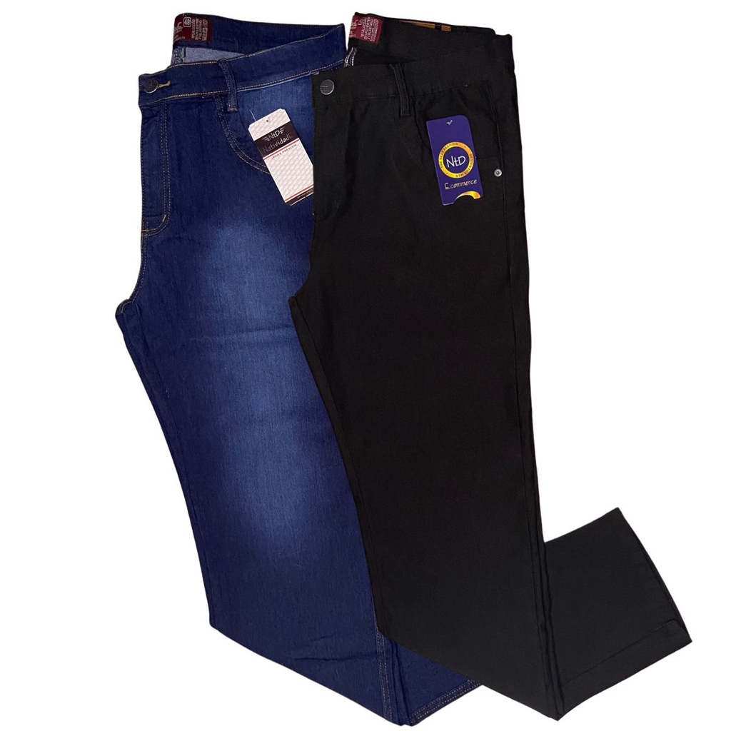 Kit 2 Calca Jeans Masculina Plus Size Basica Tradicional Com Elastano