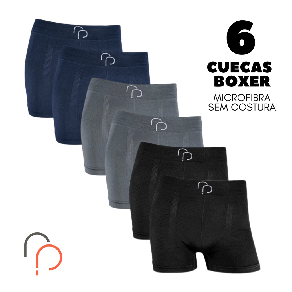 Kit 6 Cuecas Boxer Sem Costura em Microfibra RP - Faz a Boa!
