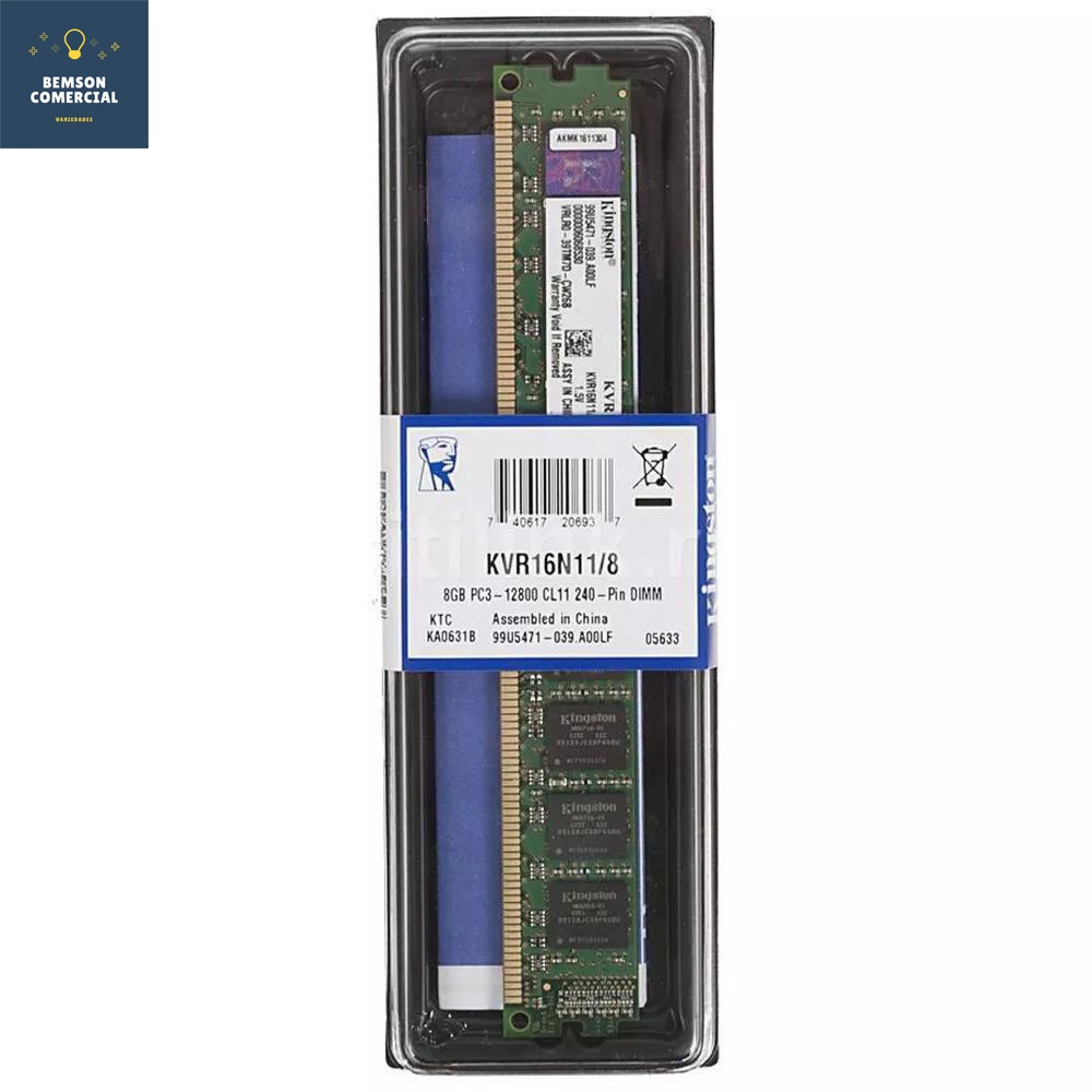 Memória Kingston 8GB, 1600 MHz, DDR3, CL11 - KVR16N11/8 | Shopee Brasil