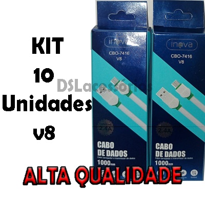 Inova Kit 10 Cabos Micro USB V8 1 metro - 2.4a - Cabo Atacado ...