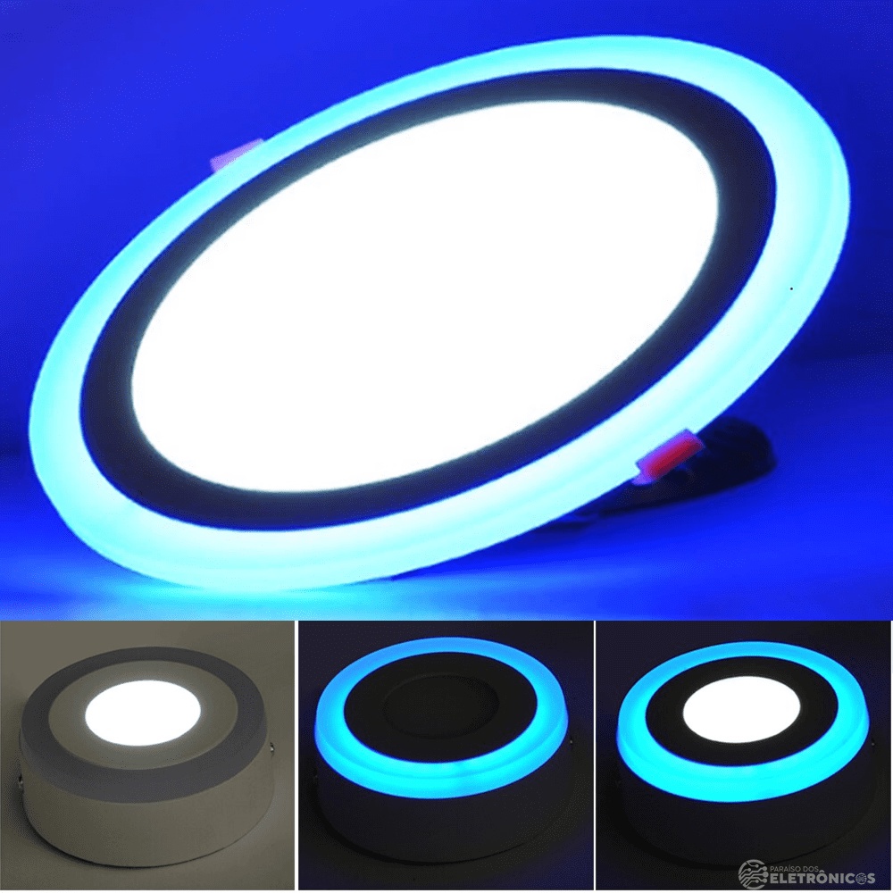 Luminária LED painel light Azul e Branco 2 IN 1 Formato Redondo 6W/9W ...