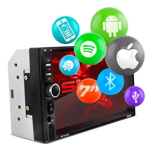 Central Multimídia 2 Din 7" Bluetooth Espelhamento Android Iphone Waze Spotify USB MP5 Shutt ...