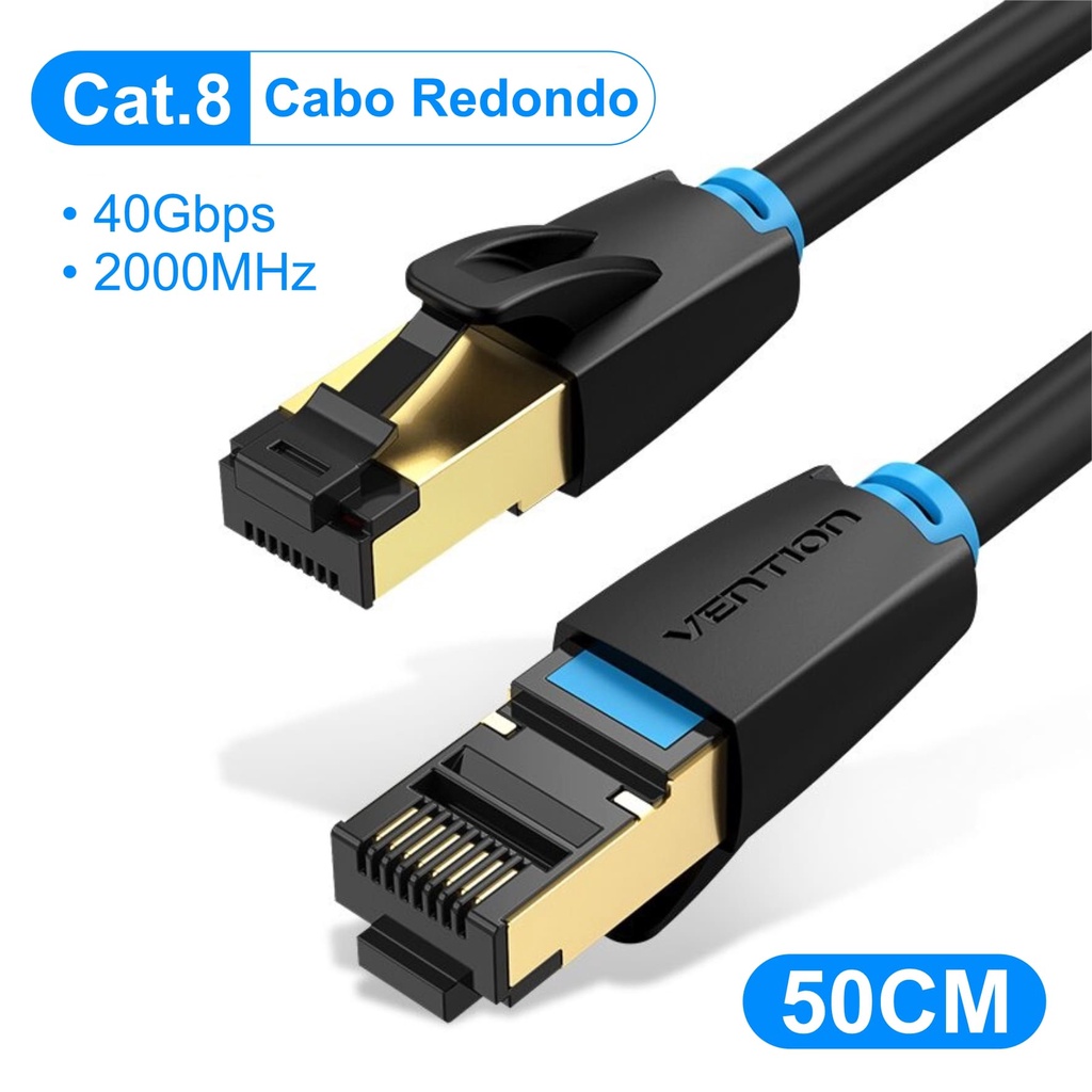 Cabo De Rede Rj45 Cat8 40gbps 2000mhz Vention Original - 50cm ...