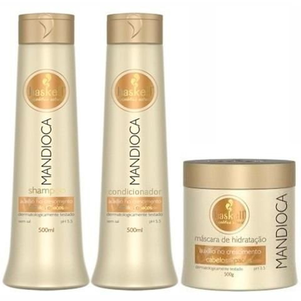 Kit Shampoo, Condicionador e Máscara 500g Mandioca Haskell | Shopee Brasil
