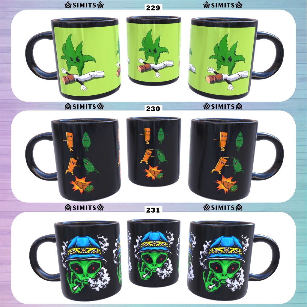 Kit 2 canecas pretas Part1 Cannabis ET Alien fumando ganja bud folha de ...