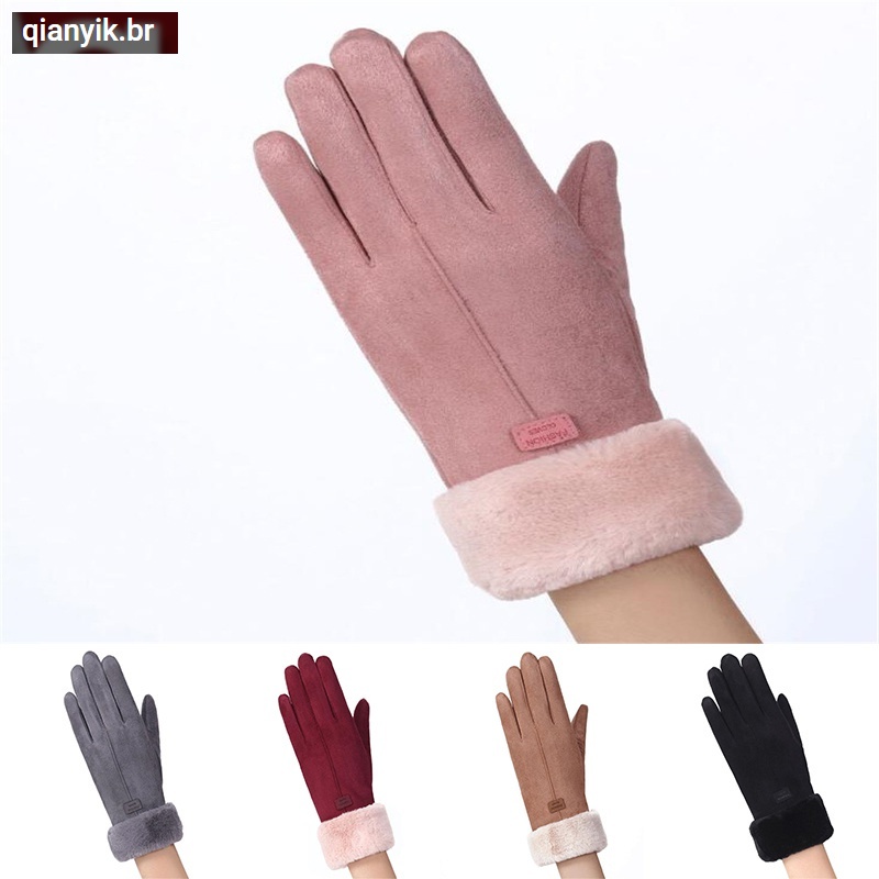 Luva De Frio Feminina De Camurça Com Tela Touch Para Uso Ao Ar Livre ...