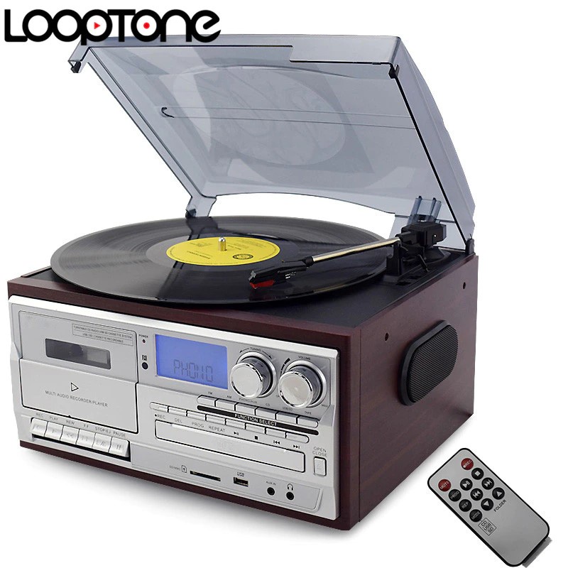 Toca discos Vintage De Vinil de 3 velocidades Looptone TR 18 cd & toca-fitas am/fm radio usb ...