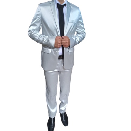 Terno social Masculino Slim semi brilhoso ACETINADO - Prata | Shopee Brasil