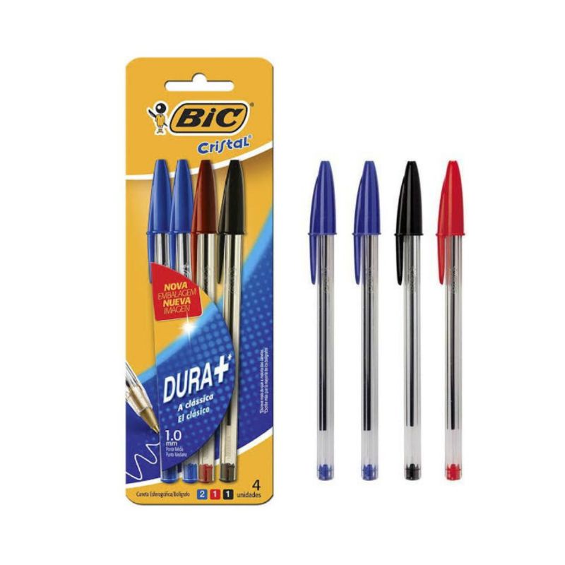 Bic Cristal Transparente - Caneta Colorida 1mm - Azul/Vermelha/Preta ...