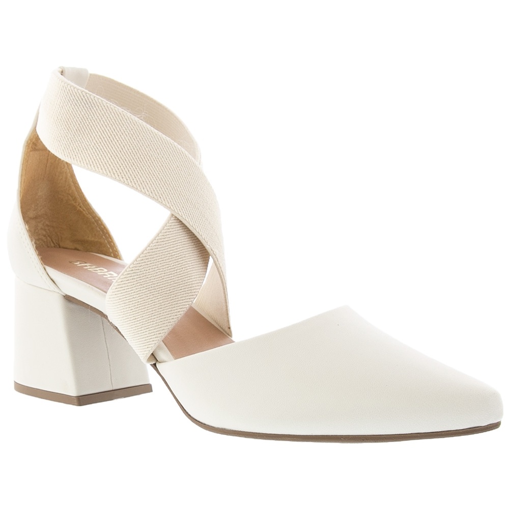 Scarpin Gabriela Aberto Salto Grosso Tiras Cruzadas Off White | Shopee Brasil