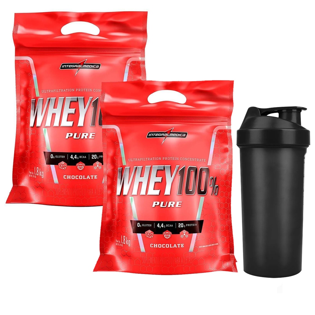 Kit Combo 2x Refil Whey 100 Pure 907g Coqueteleira De Brinde Whey