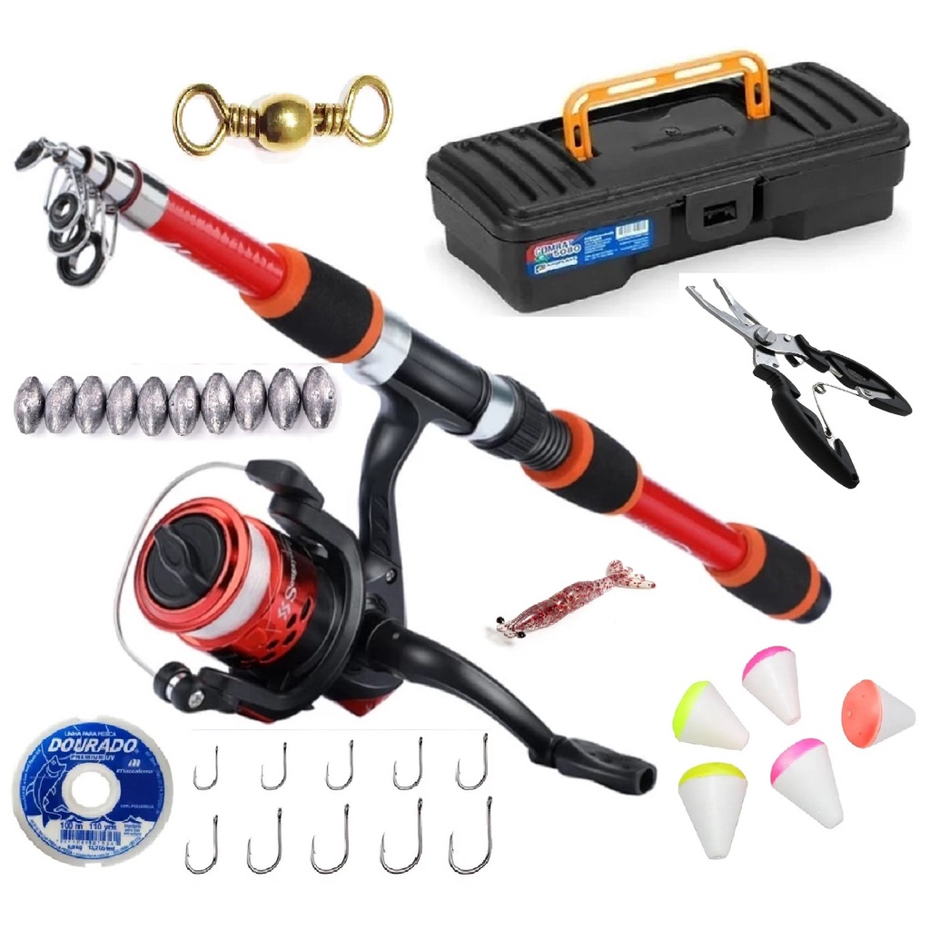 Kit Pescaria Completo Molinete Vara 20-50 Libras Cmik Linha pesca Vara ...