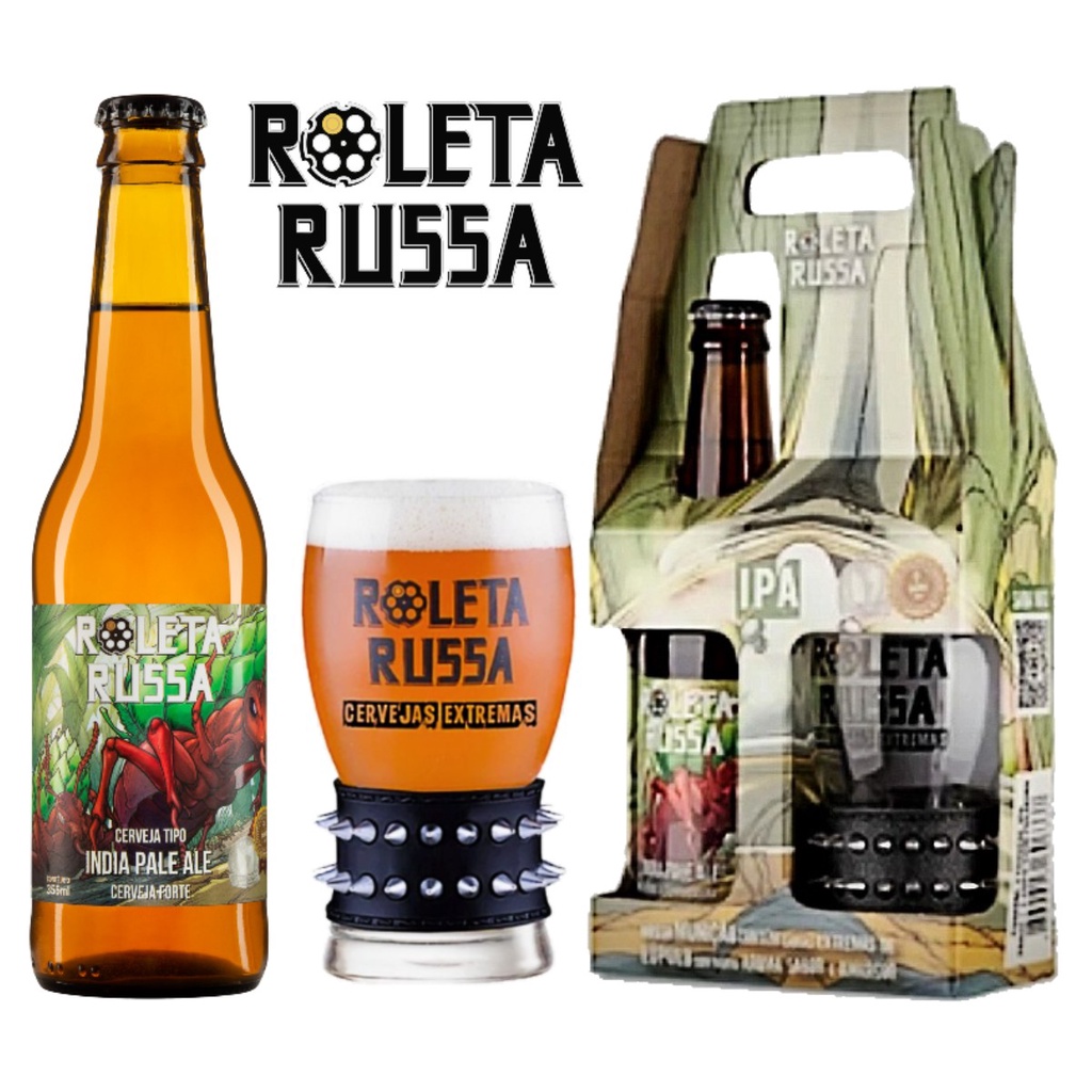 Kit Cerveja Roleta Russa IPA Long-neck 355ml e Copo Bracelete 300ml ...