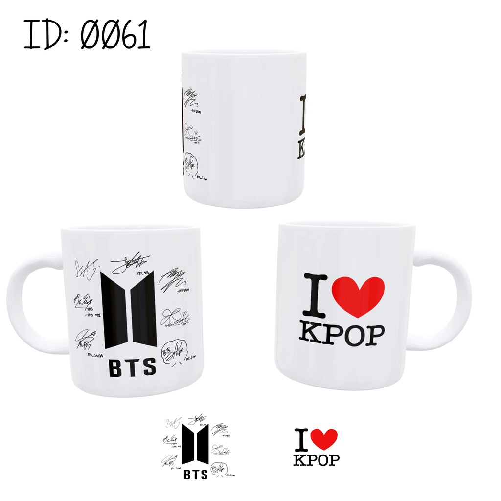 Caneca BTS Autógrafos I Love K-pop Kpop RM Jin Suga J-hope Jimin V ...
