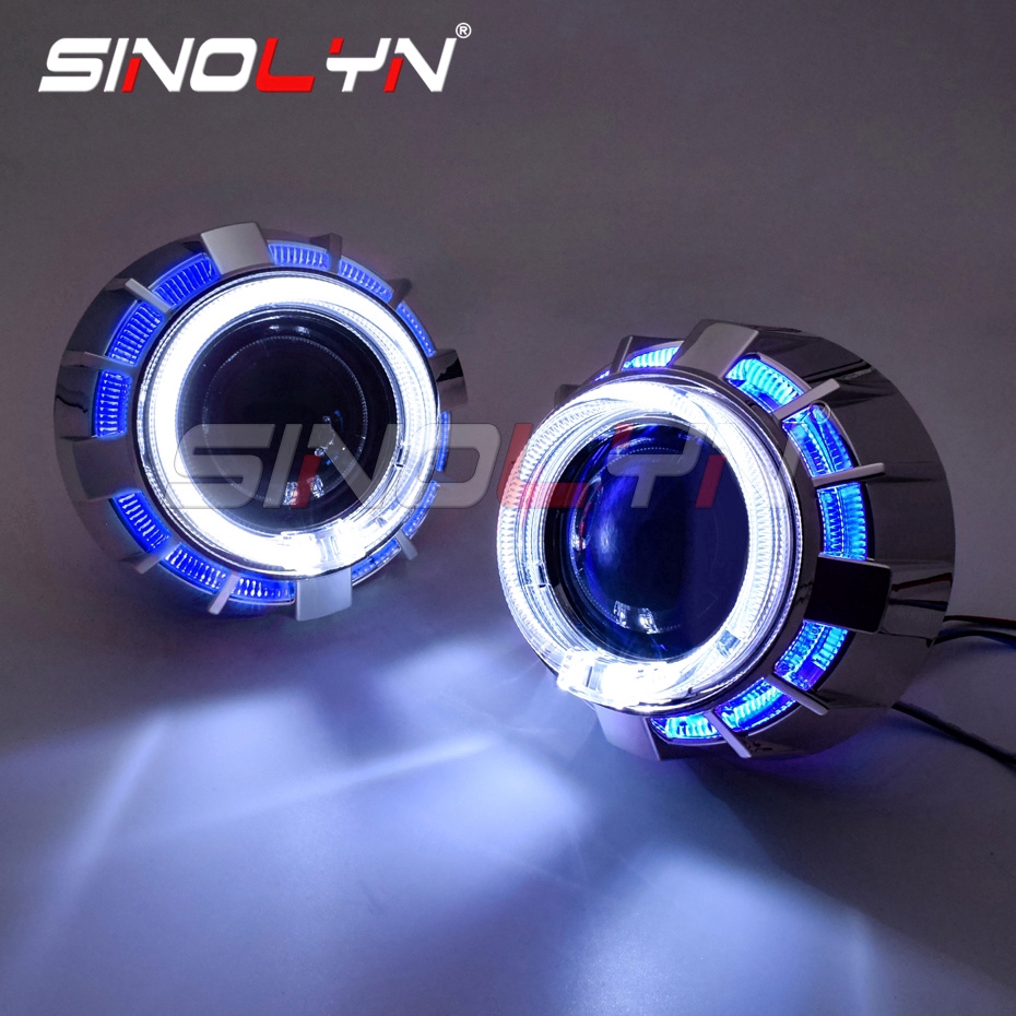 Sinolyn HID Bixenon Projector Headlight Lens Double LED Angel Eyes Lens ...