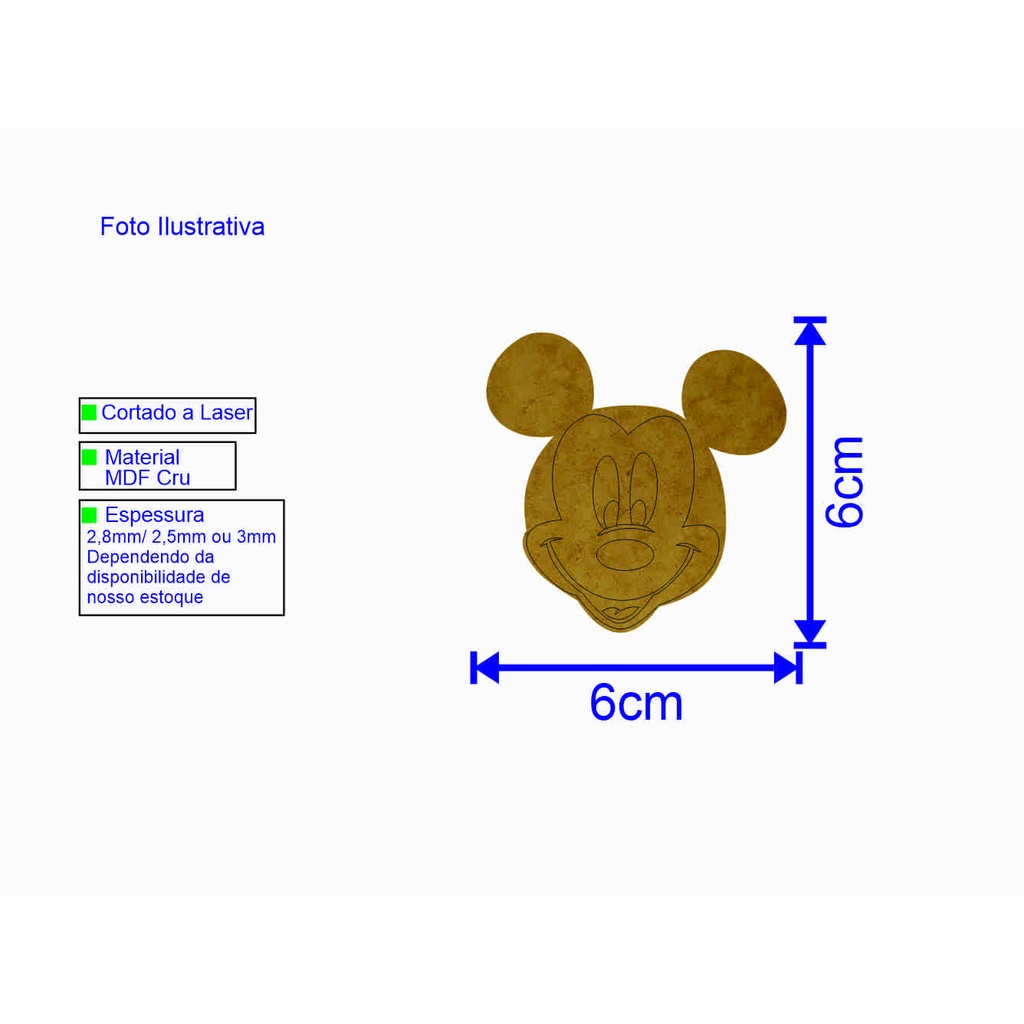 Mickey Mouse MDF 6X6cm Aplique Corte a Laser Modelo m1 n5 | Shopee Brasil