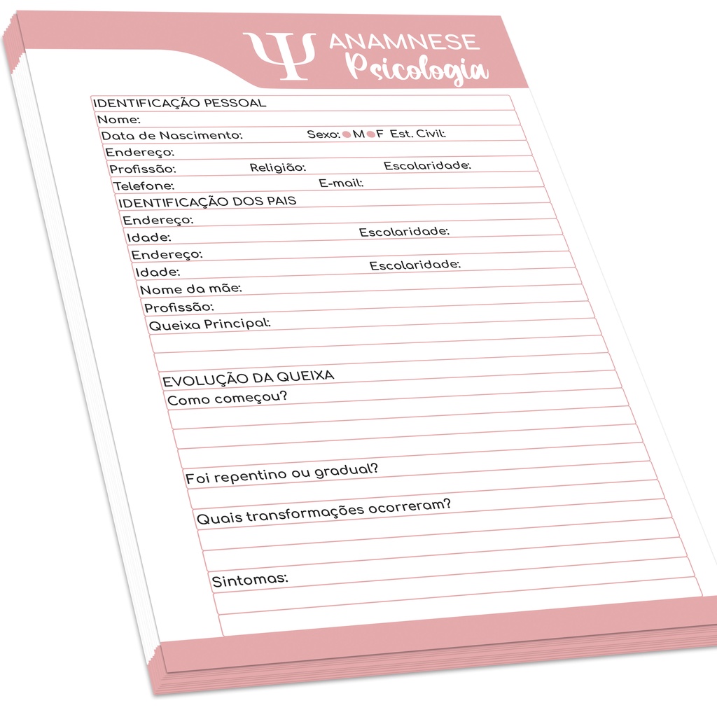 Ficha de Anamnese Psicologia | Shopee Brasil