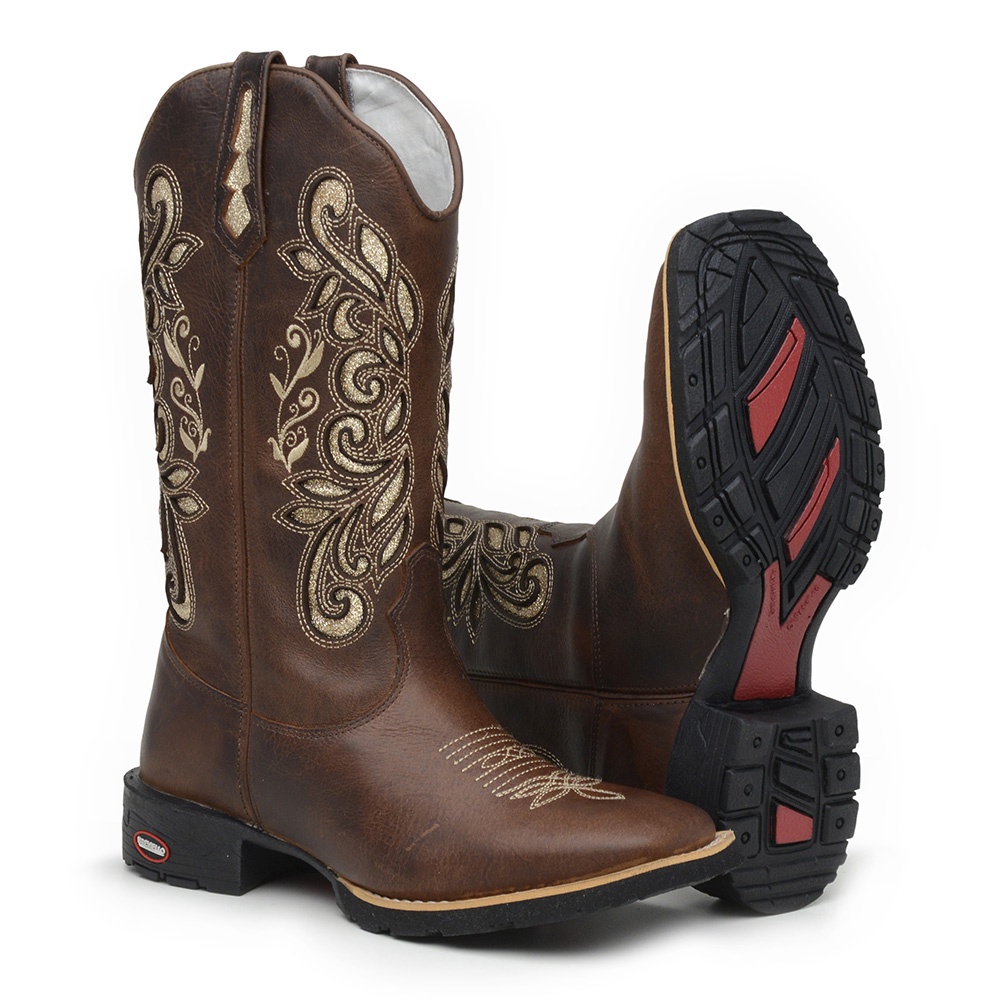 Bota Texana Country Feminina Bordado Laser Couro Legitimo Luxo | Shopee ...