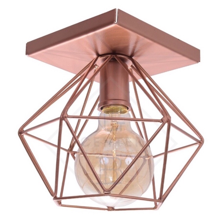 Lustre De Teto Industrial Plafon Quadrado Aramado Diamante rose gold ...