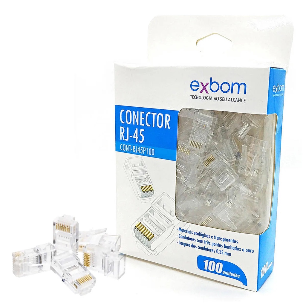 Conector Rj45 Kit Com 100 Unidades Cat5e Banhado A Ouro | Shopee Brasil