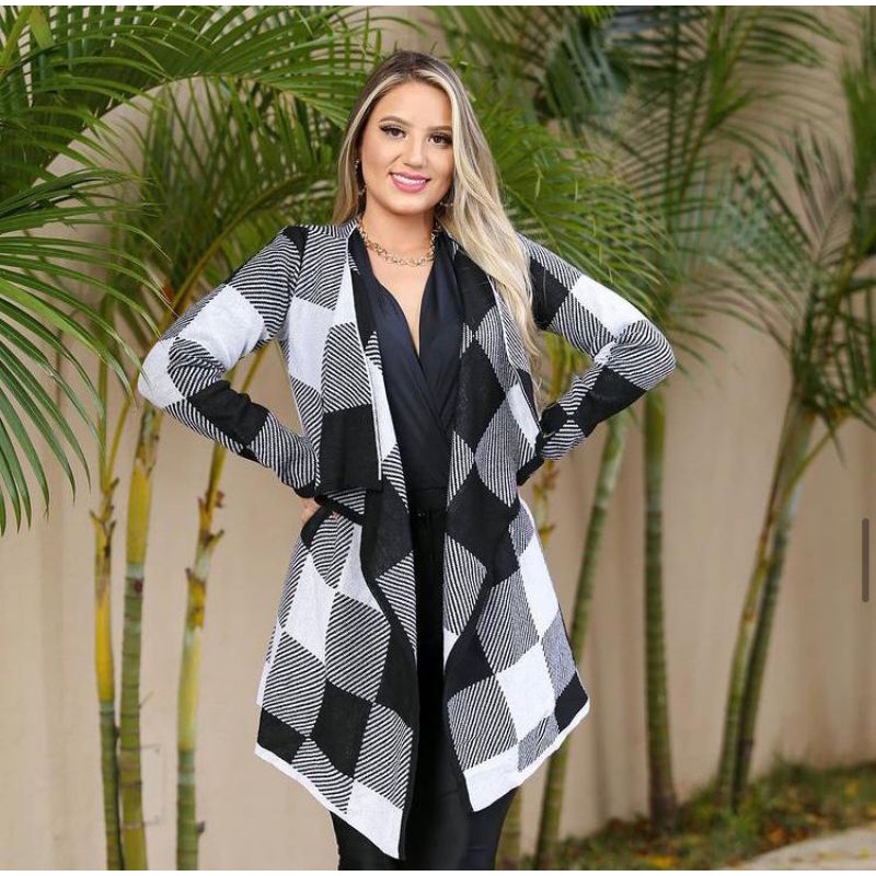 Casaco Sobretudo [PEQUENO DEFEITO] Xadrez Tricot Moda Feminina Inverno ...