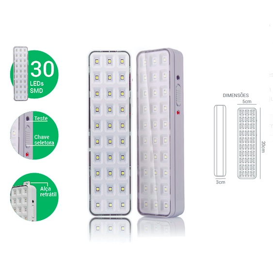 Luminaria Led Emergencia 1,5w 30 Leds Bivolt | Shopee Brasil